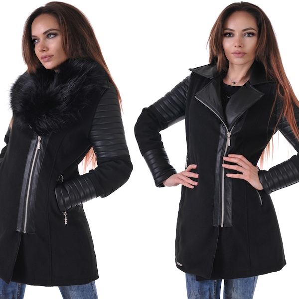 Fluffy Leather Coat - Etsy