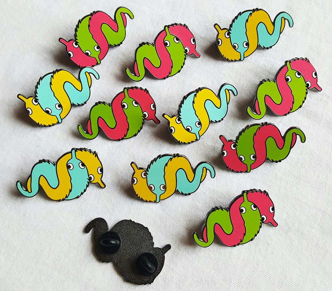 Cuddle Pile - Worm on String Enamel Pin - Etsy