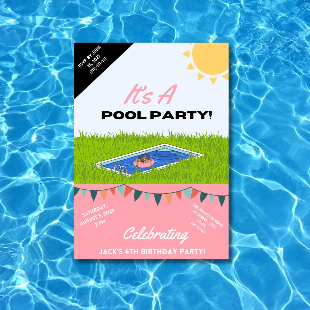 Pool Party Invitation, Pool Birthday Invitation, Pool Party, Summer ...