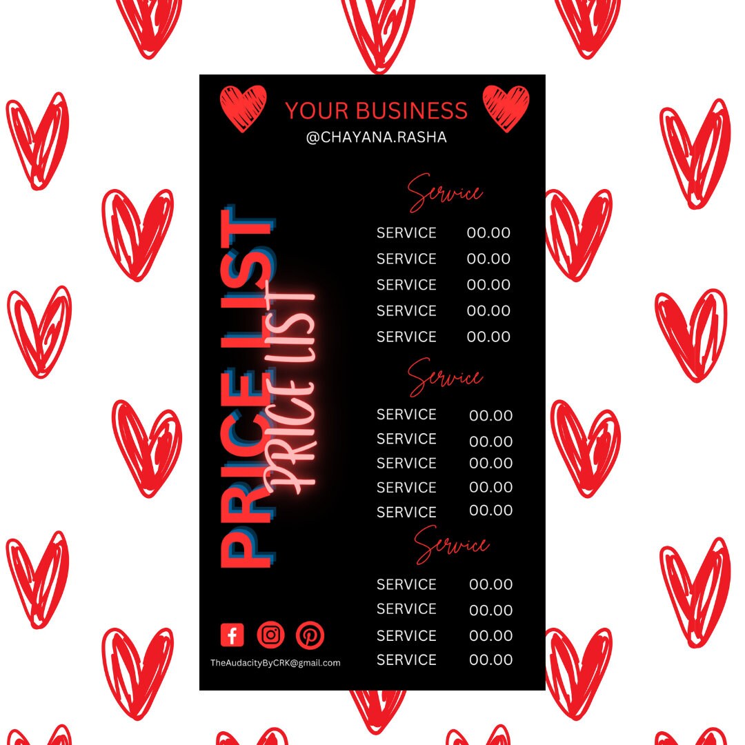 Price List Template, Price List Flyer, Price List, Hair Price List, Wig ...