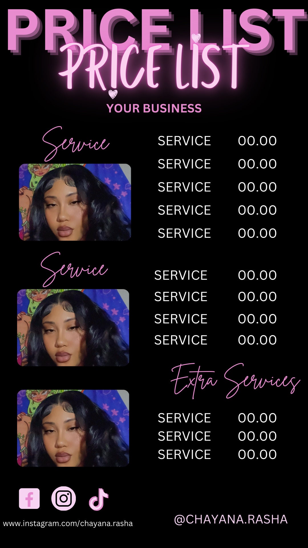 Price List Template, Price List Flyer, Price List, Hair Price List, Wig ...