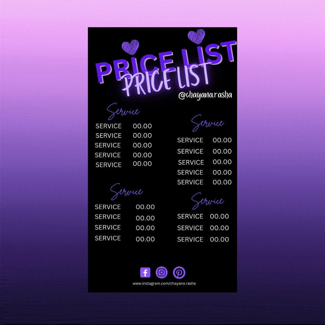Price List Template, Price List Flyer, Price List, Hair Price List, Wig ...
