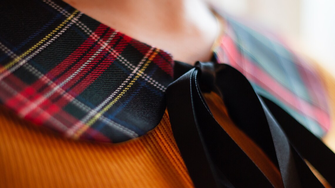 Tartan Handmade Detachable Peter Pan Collar, With a Black Satin Ribbon ...