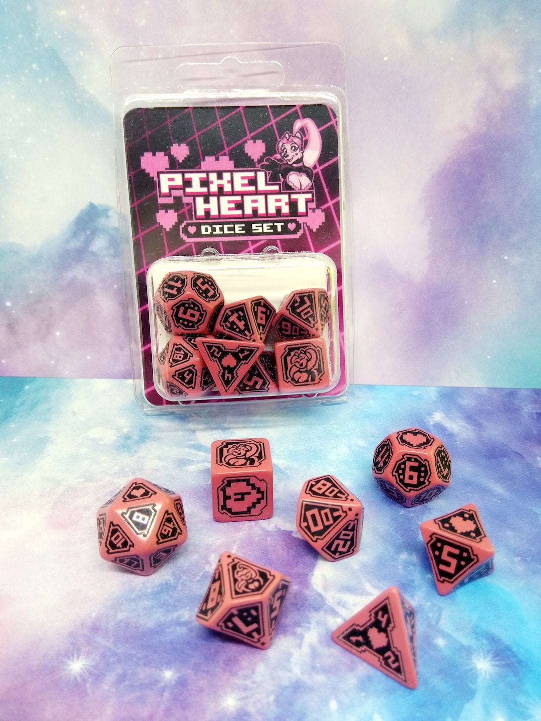 PIXELHEART - Seven Piece Dice Set for Board and Roleplaying Games - Etsy