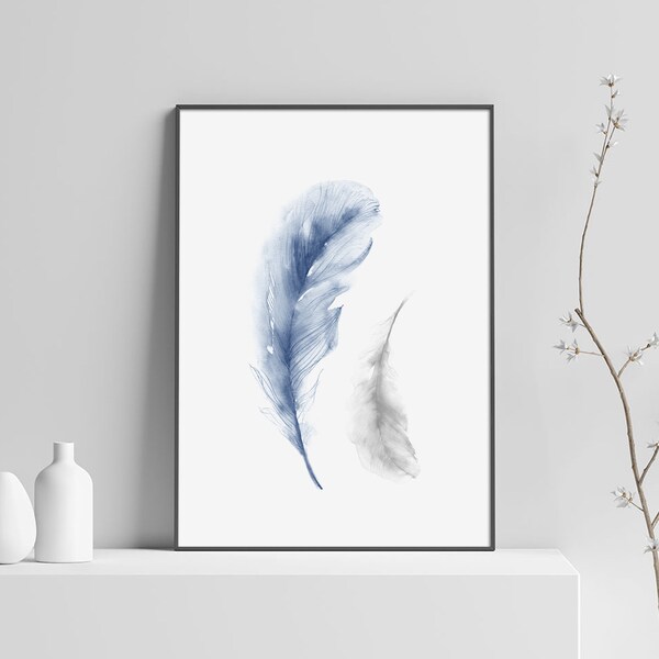 Blue Feather Print - Etsy