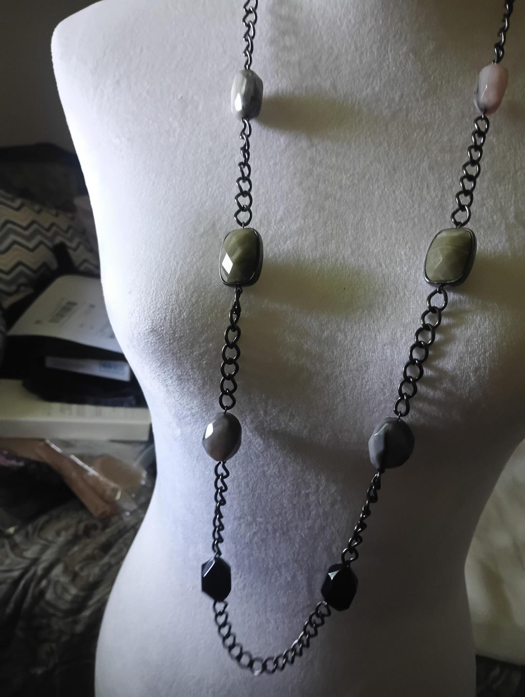 June New York Gunmetal Chain Chucky Beaded Necklace 26 Inches - Etsy