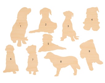 Cute Dog Shape Cutout Unfinished Wood Shapes Pet Breed Puppy Pick Size ...