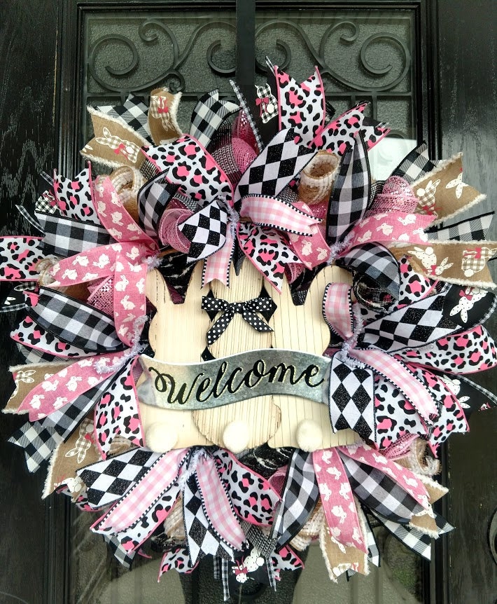 Farmhouse Easter Bunny Animal Print Wreath Pink Leopard Print - Etsy