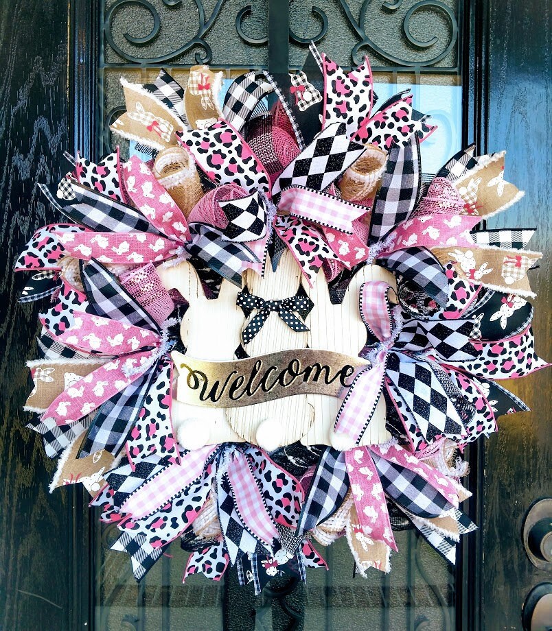 Farmhouse Easter Bunny Animal Print Wreath Pink Leopard Print - Etsy