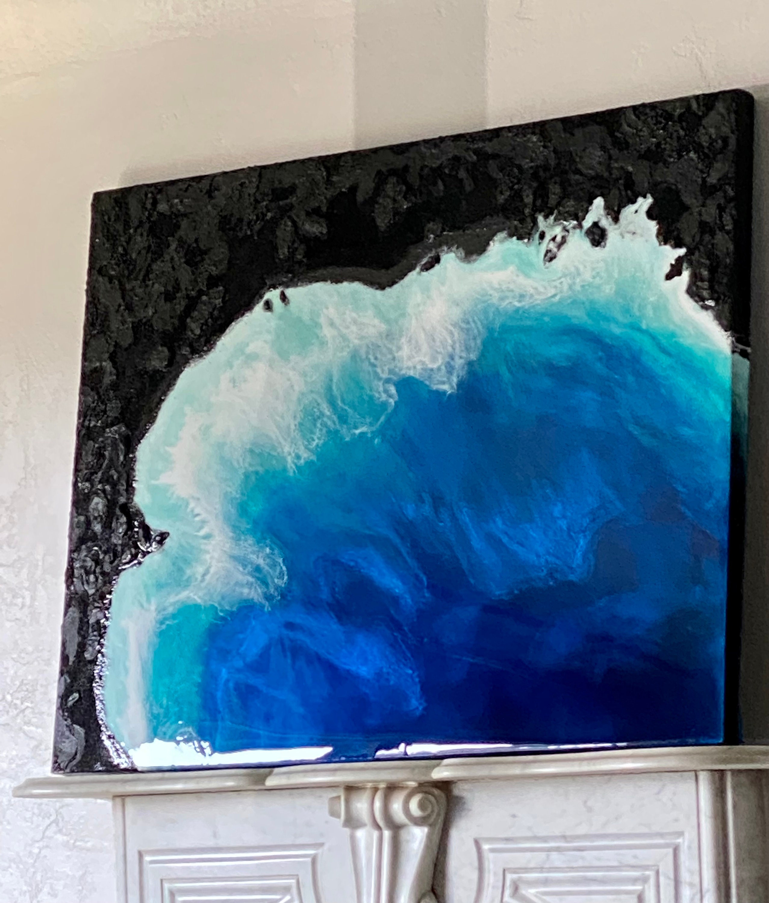 36 X 48” Kehena Kine- Black Sand Resin Art, Ocean Art, Beach Vibes ...