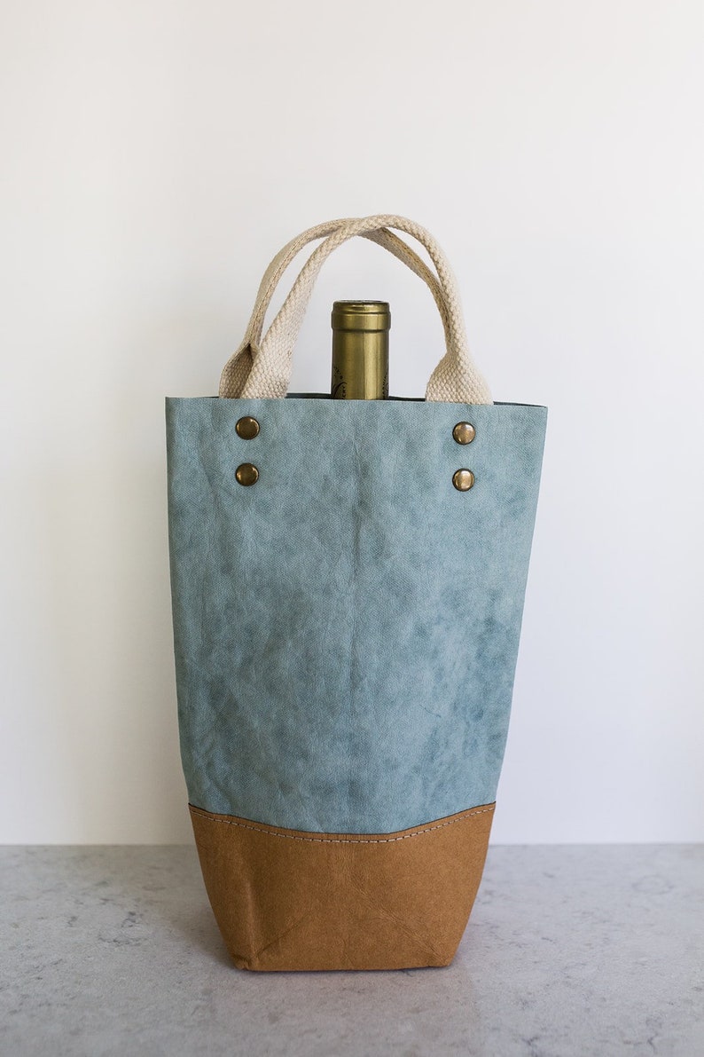 Wine Tote Washable Paper Bag Vegan Leather Tote - Etsy
