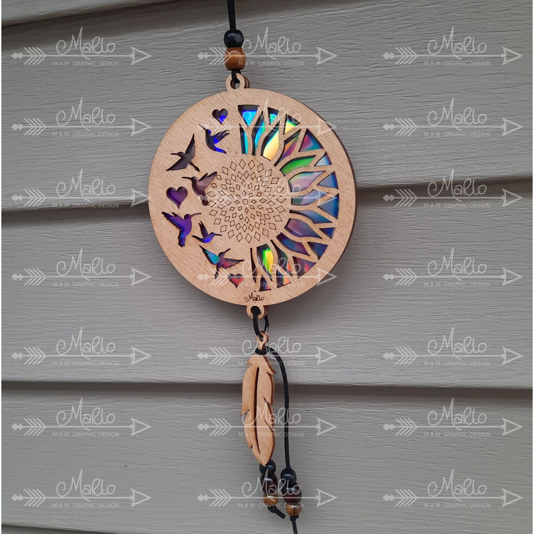 Sunflower With Hummingbirds Suncatcher | Laser Cut Wood With Repurposed ...