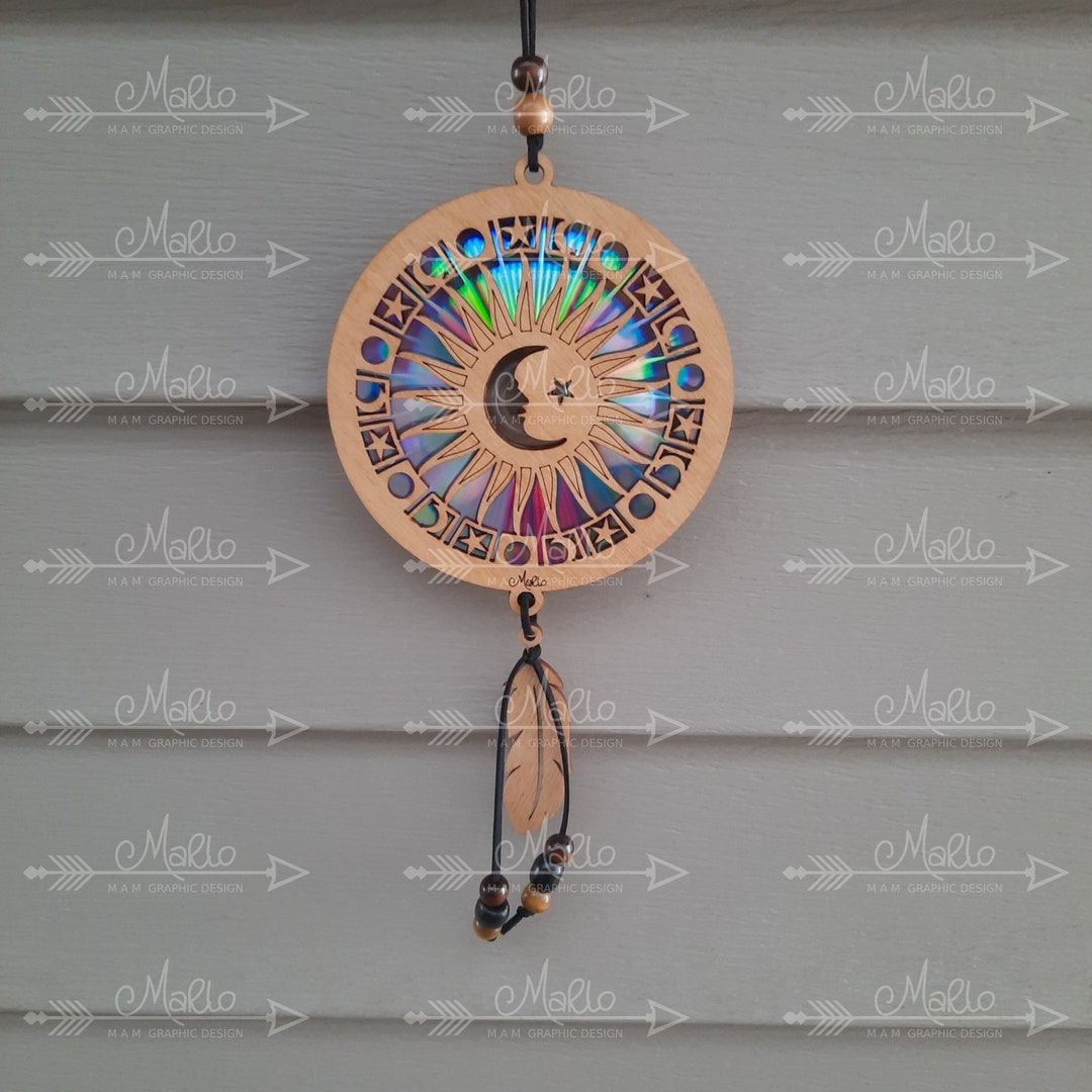 Sun Moon Stars Suncatcher Laser Cut File | Repurposed DVD (svg, Pdf ...