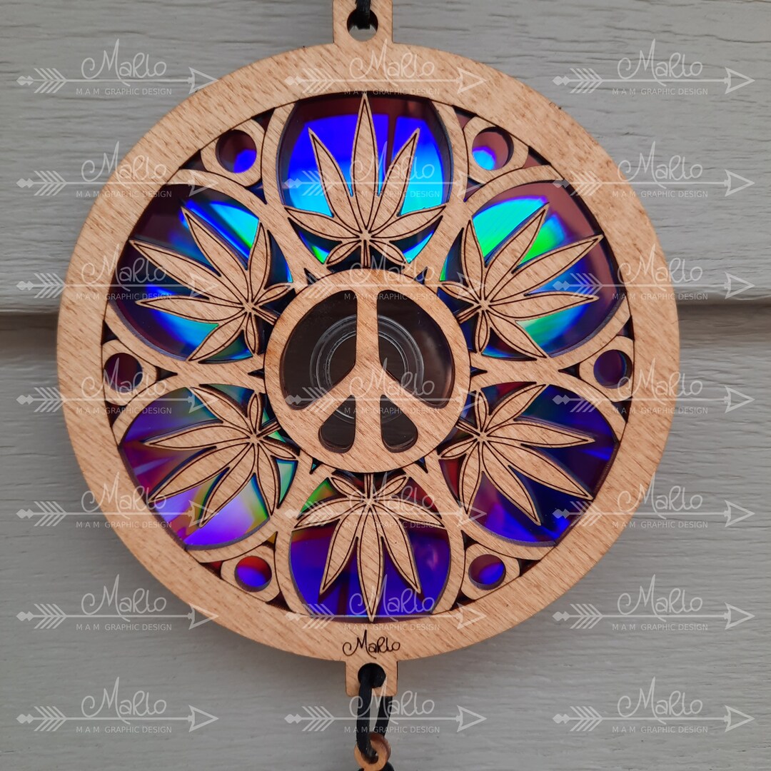 420 Leaves With Peace Sign Suncatcher Repurposing Dvds Laser Cut File ...