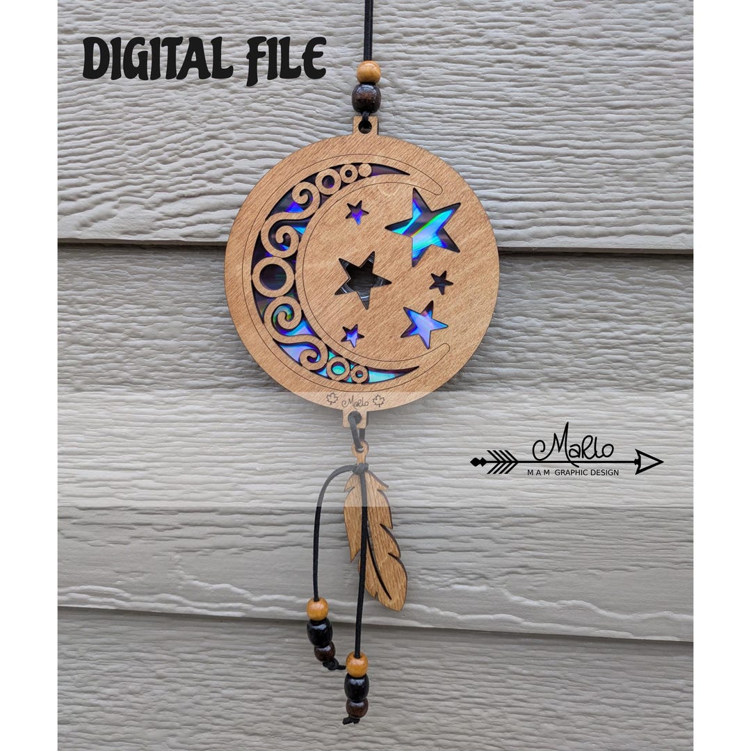 Quarter Moon Stars Suncatcher Laser Cut File (SVG, PDF, EPS) - Etsy