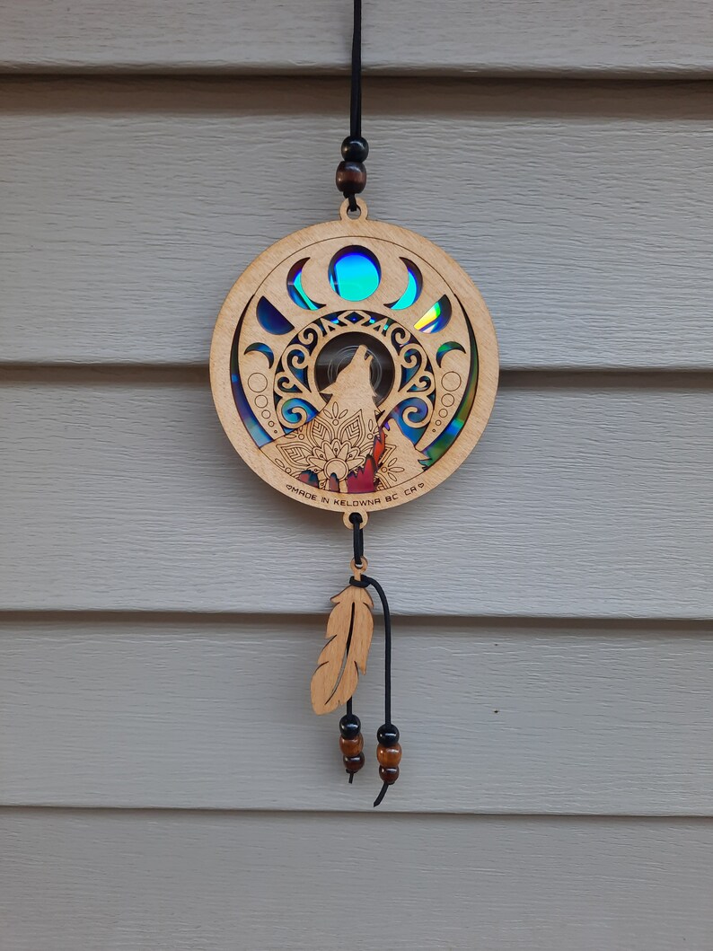 Howling Wolves With Moon Phases Suncatcher With Repurposed - Etsy