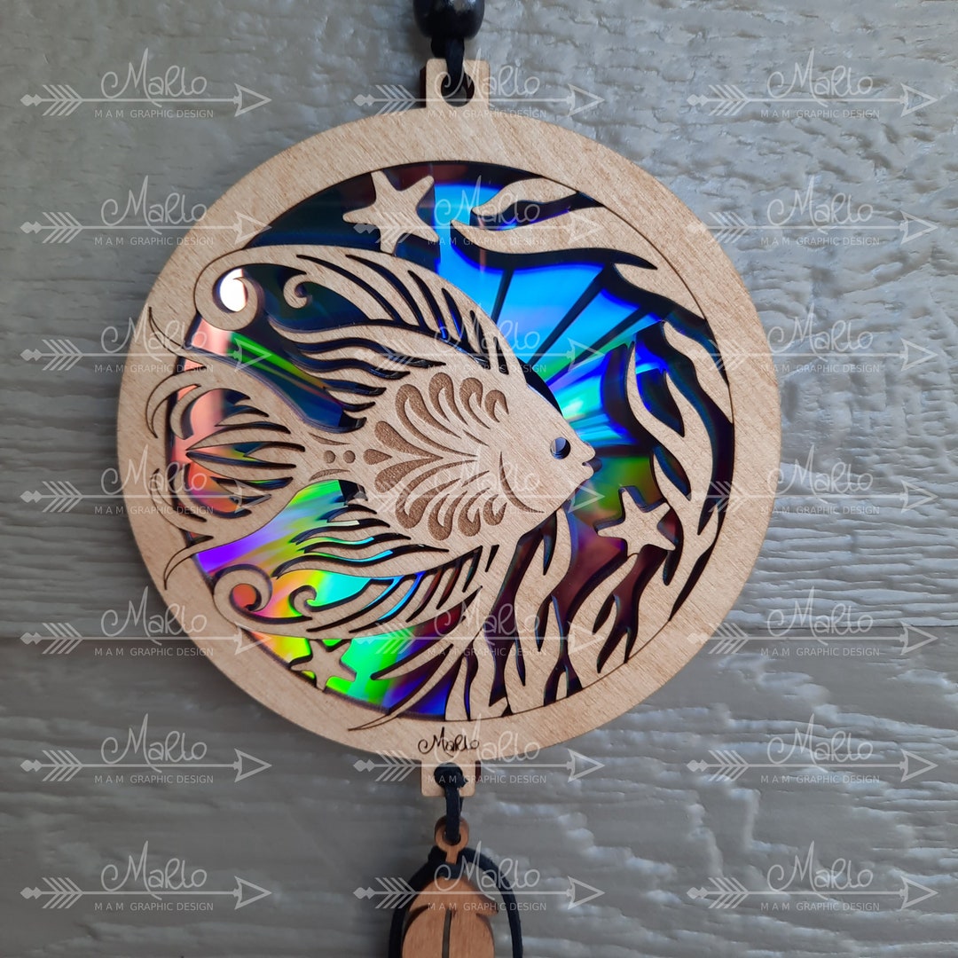 Angel Fish Suncatcher With Repurposing Dvds Laser Cut File SVG, PDF ...