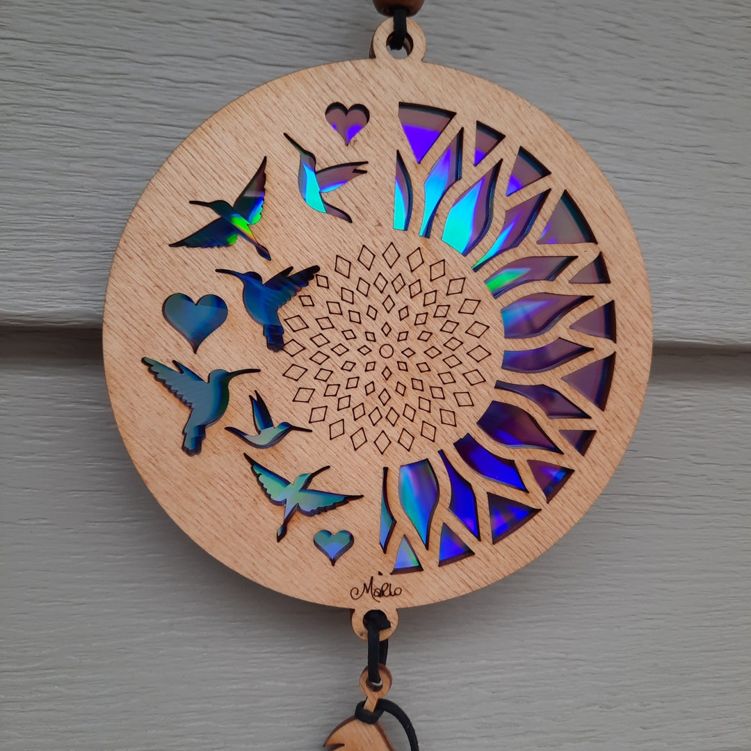 Sunflower With Hummingbirds Suncatcher Laser Cut Wood With - Etsy