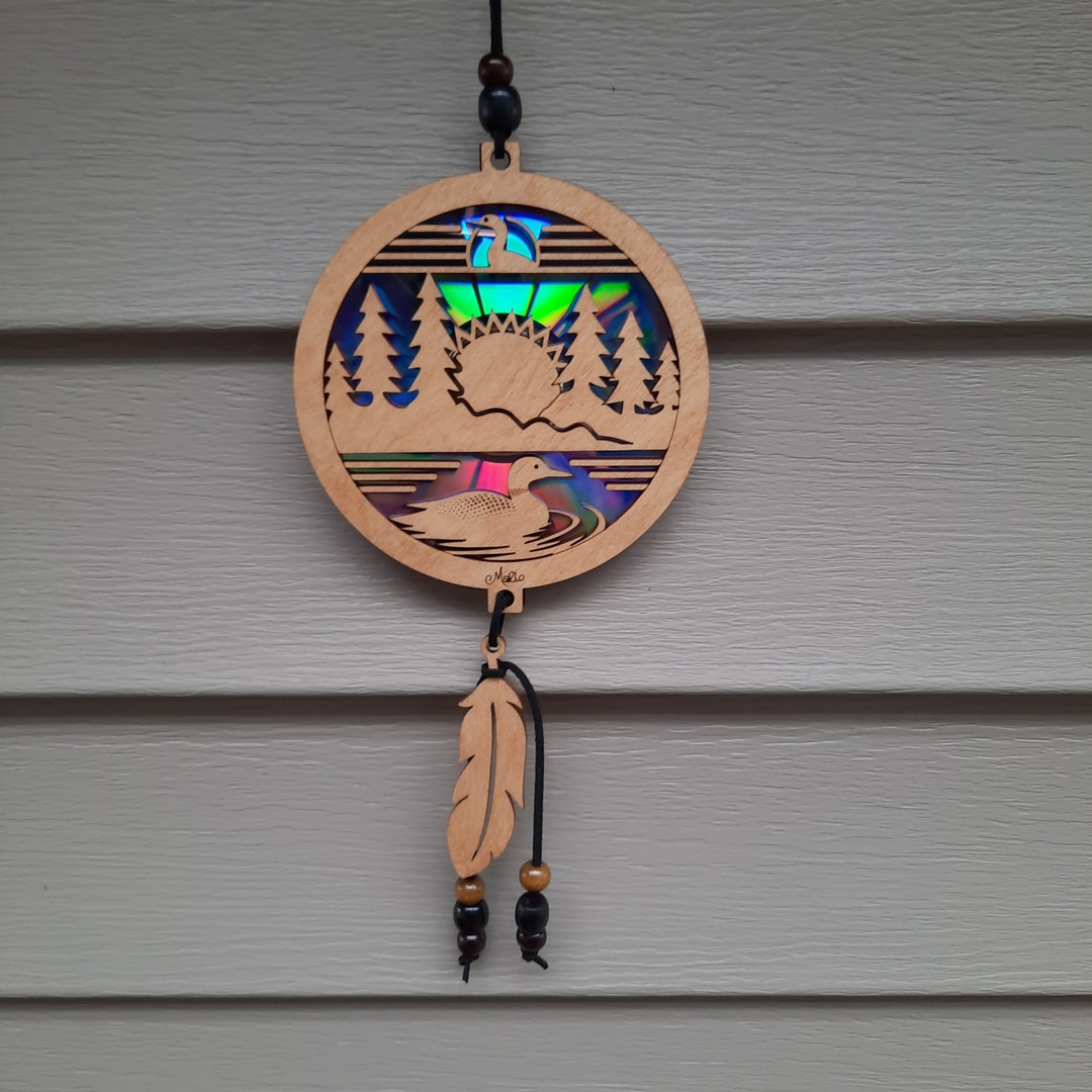 Loon on a Lake Suncatcher Laser Cut Wood With Repurposed Dvds - Etsy