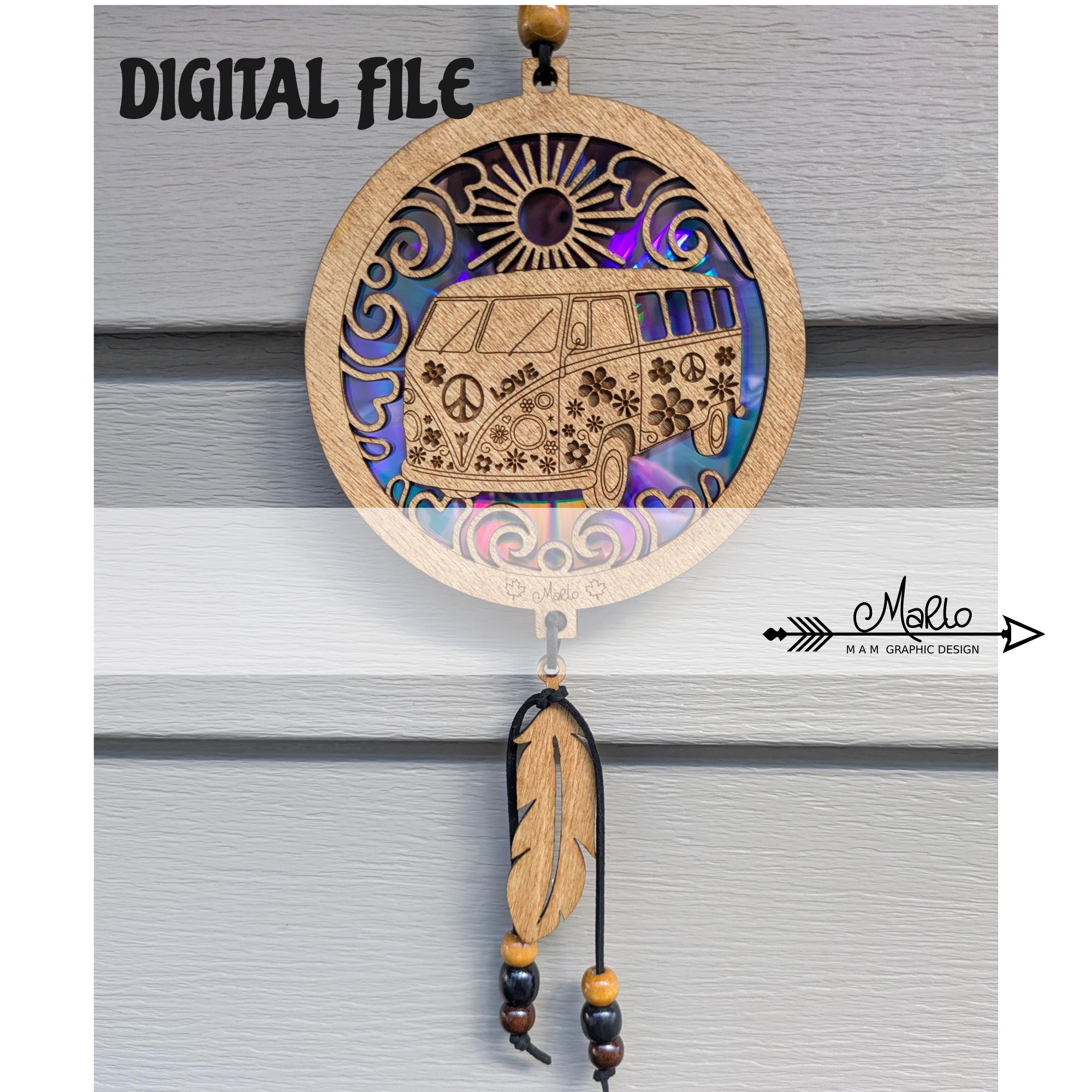 Digital File Hippy Bus Suncatcher With Repurposing Dvds | Laser Cut ...