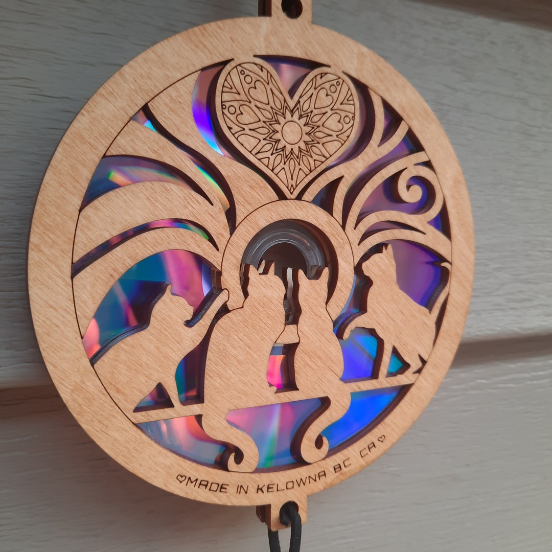 Four Cats Suncatcher Laser Cut Wood With Repurposed Dvds - Etsy