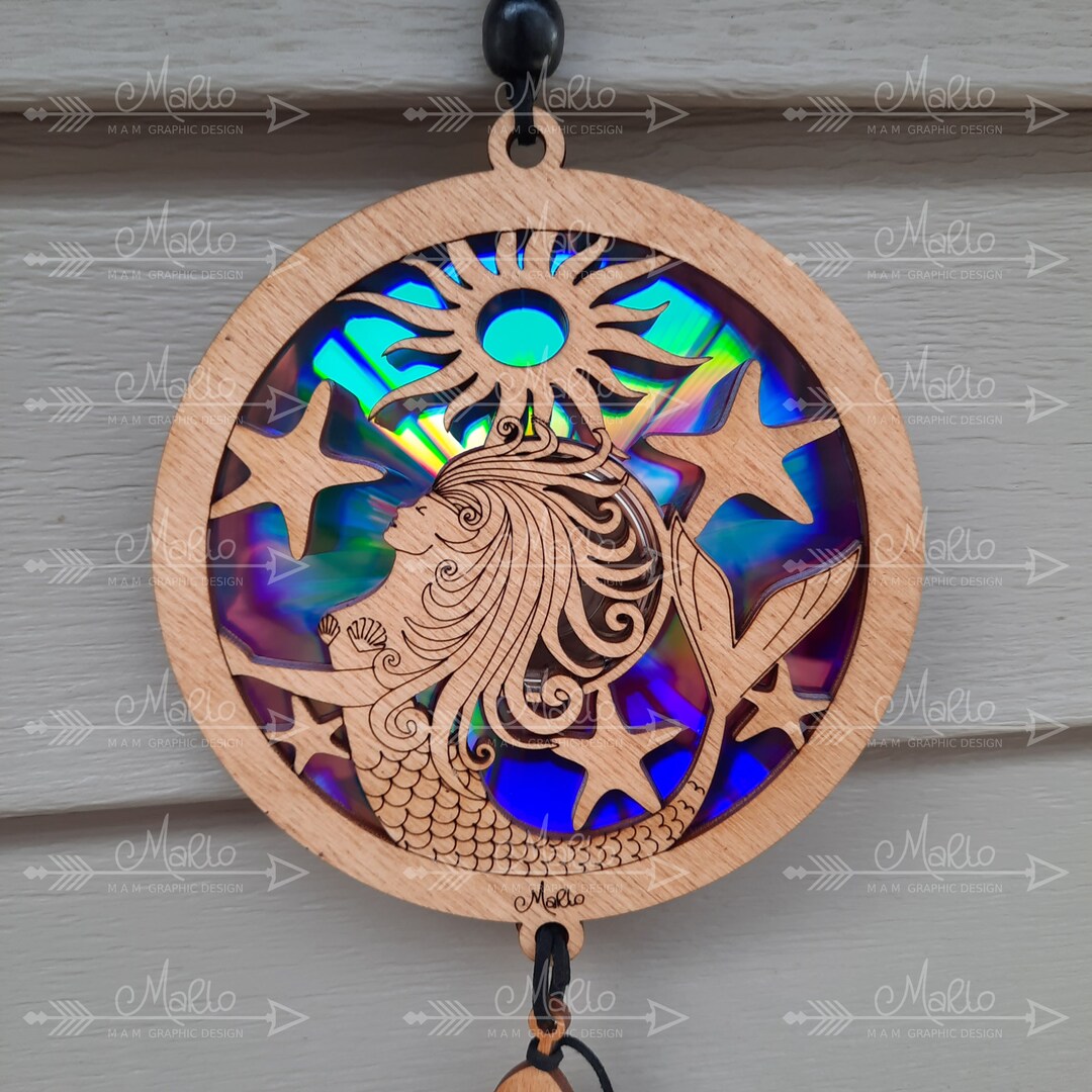 Mermaid & Stars Suncatcher Repurposing Dvds Laser Cut File SVG, PDF ...