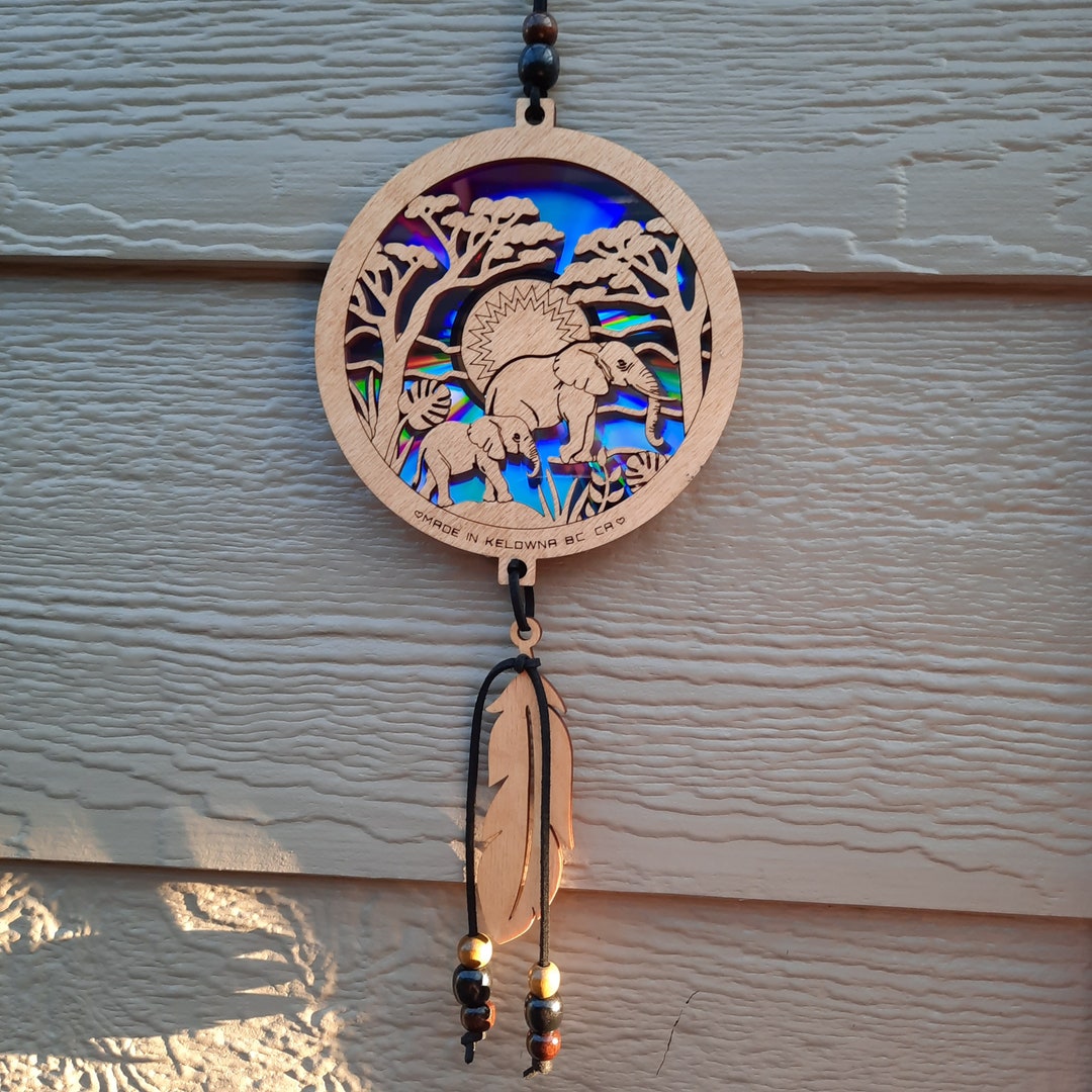 Elephants Suncatcher Laser Cut Wood With Repurposed Dvds - Etsy