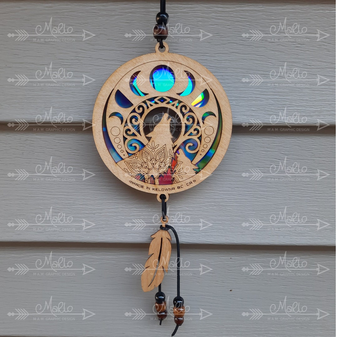 Howling Wolves With Moon Phases Suncatcher | Laser Cut Wood With ...