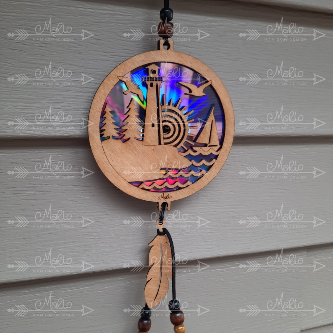 Light House Suncatcher Laser Cut Wood With Repurposed Dvds - Etsy