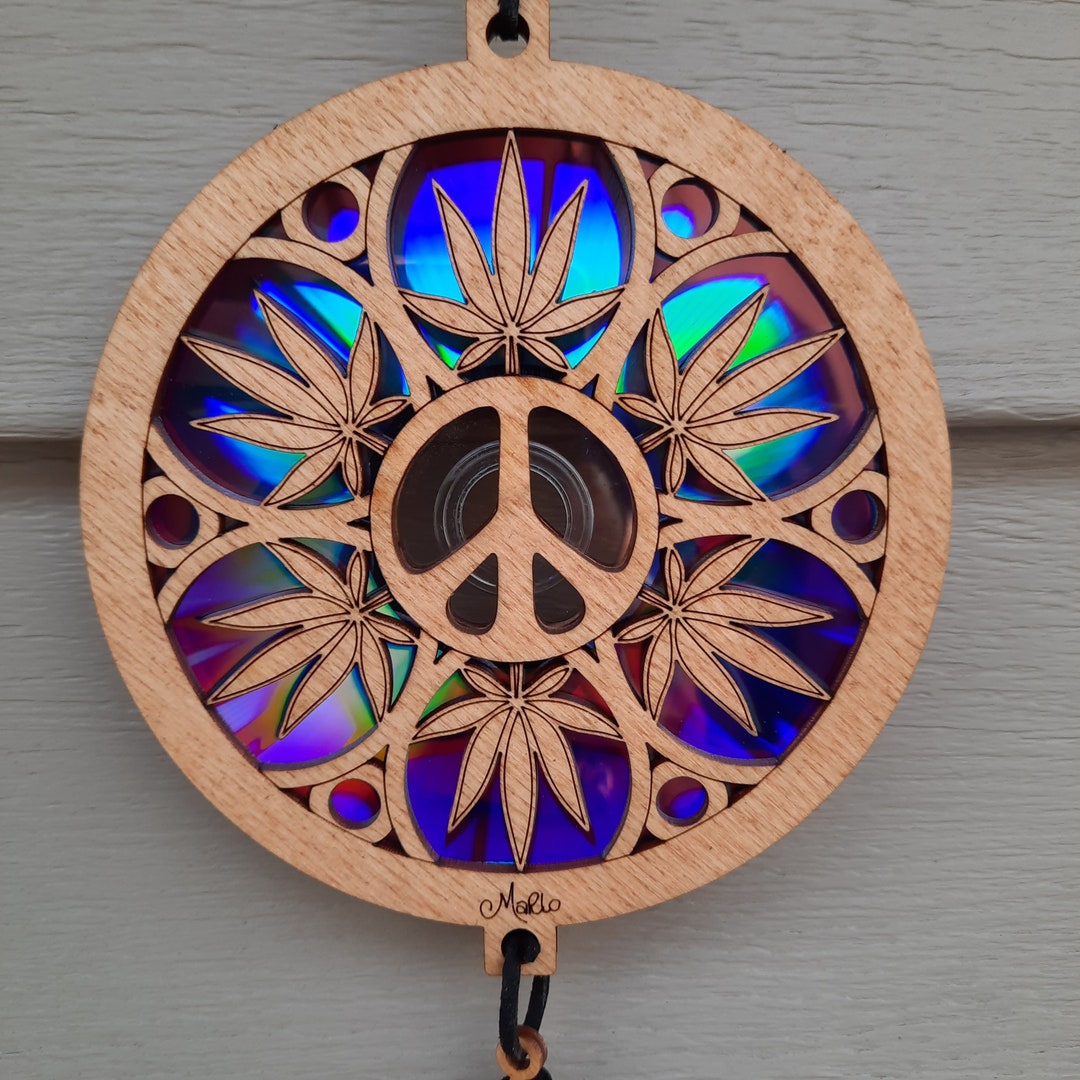 420 Leaves With Peace Sign Suncatcher Repurposing Dvds Laser Cut File ...