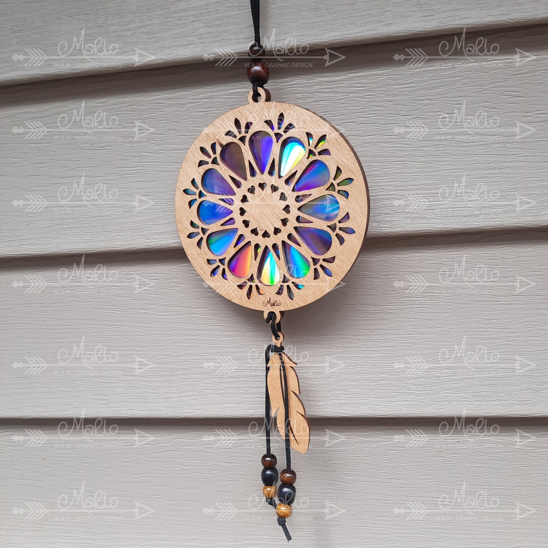 Flower With Hearts Suncatcher Laser Cut Wood With Repurposed Dvds - Etsy