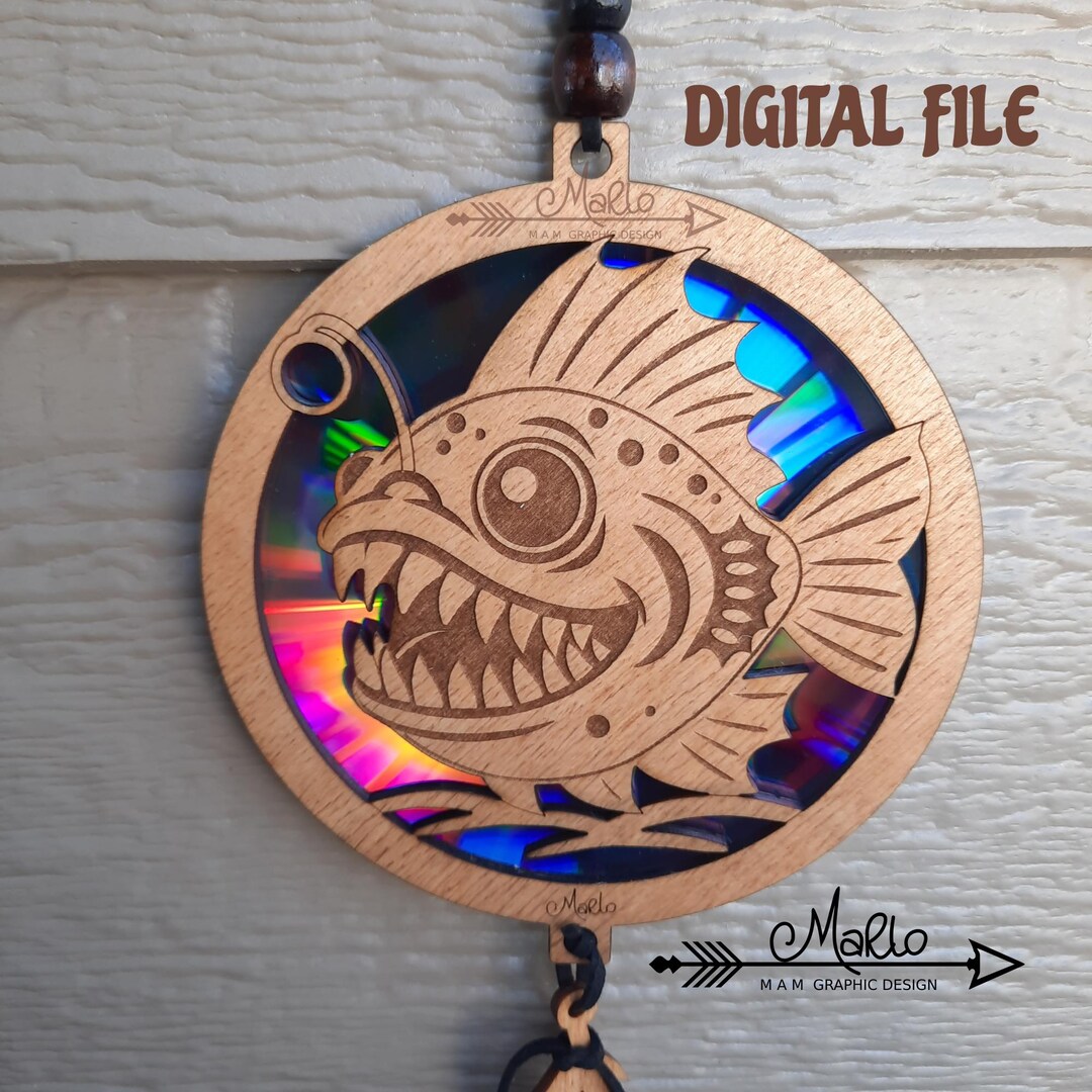 Digital File Cute Angler Fish Suncatcher | Repurposing Dvds | Laser Cut ...
