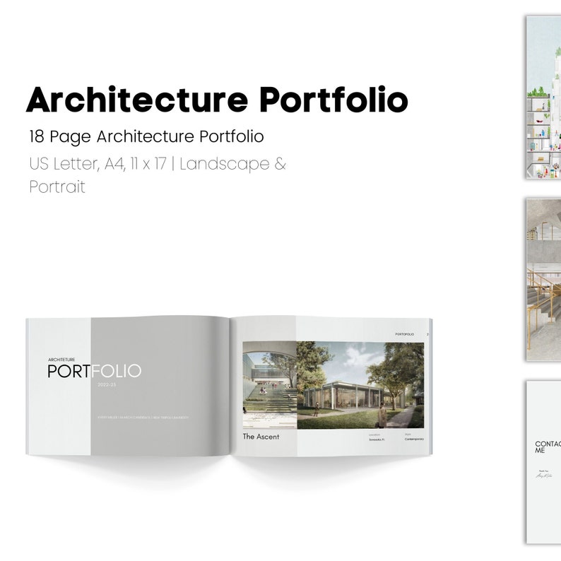 Architecture Portfolio Template M.arch Application US Letter 11 X 17 A2 ...