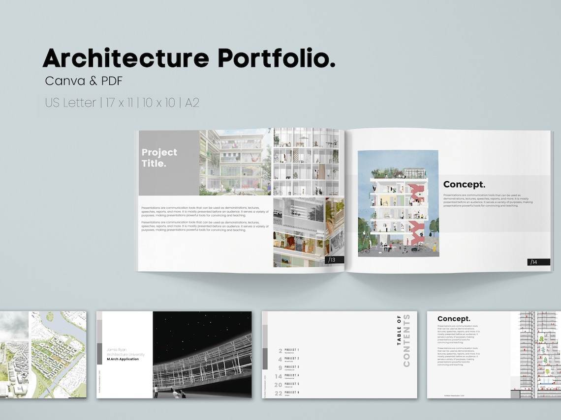 Architecture Design Portfolio E-book Template US Letter 11 X 17 A2 10 X ...