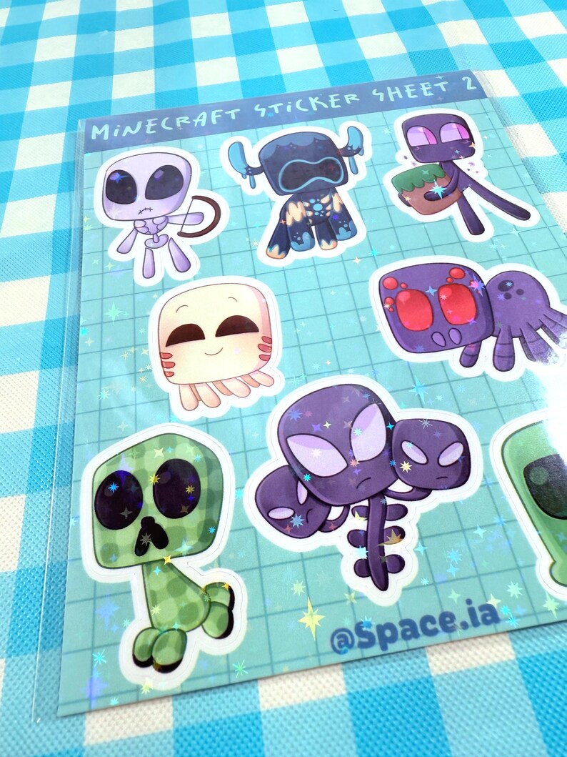 Minecraft Hostile Mob Sticker Sheet 4.3"x5.4" | Creeper, Enderman ...