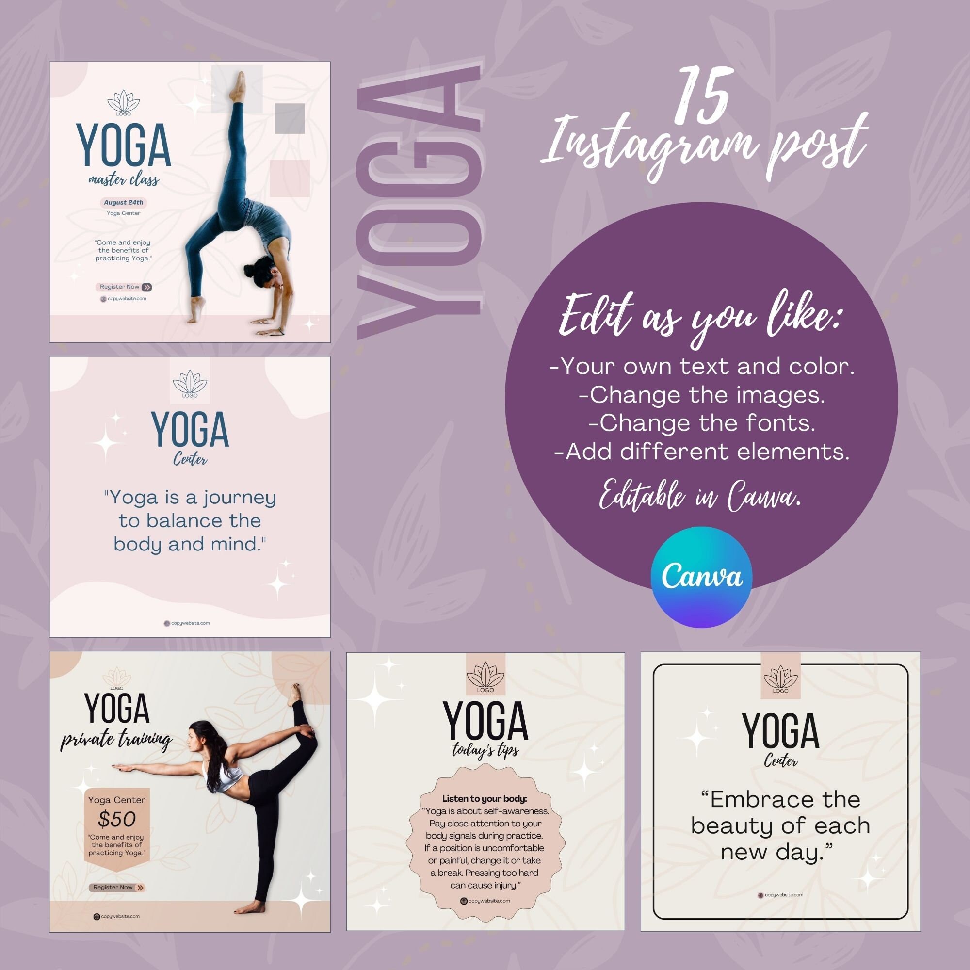 Yoga Instagram Post for Edit in Canva, Yoga Spiritual, Coaching ...