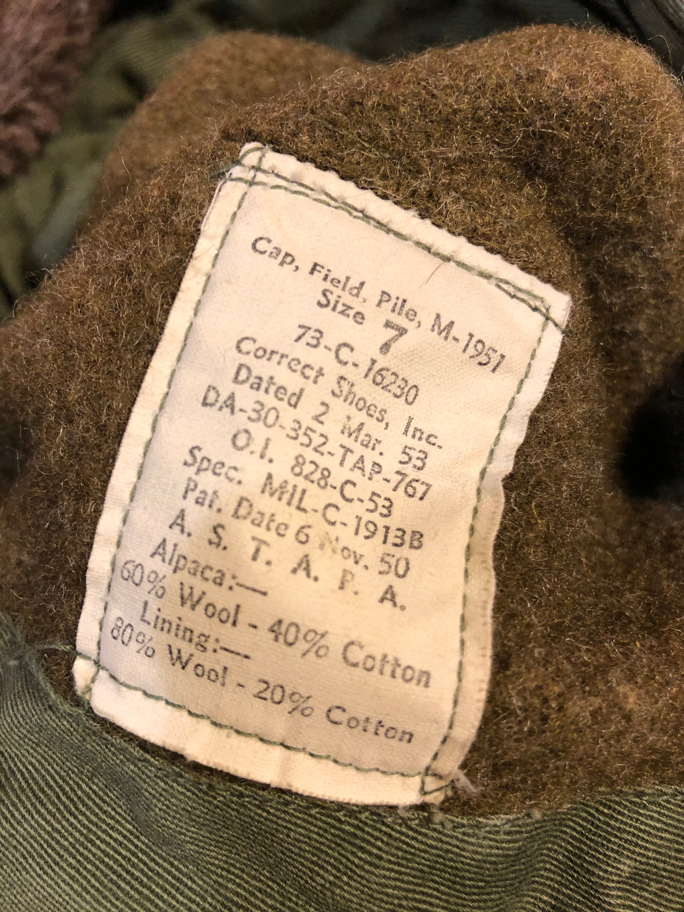 Military Surplus 1950's US Army Issue M1951 Cap Field Pile OD Green ...