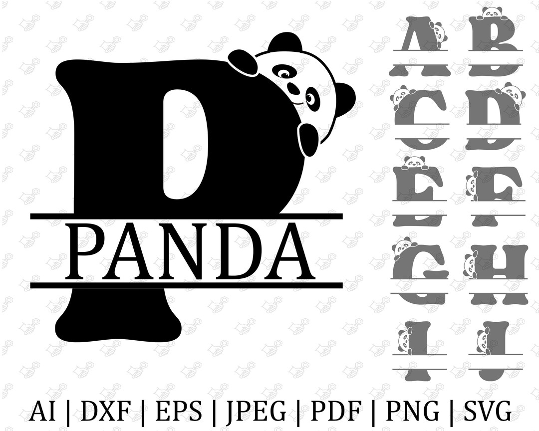 Split Monogram Panda Alphabet SVG, DXF, PNG, Split Monogram Frame ...