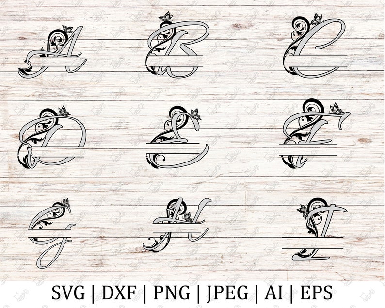 Split Monogram Alphabet SVG DXF PNG Split Monogram Frame - Etsy