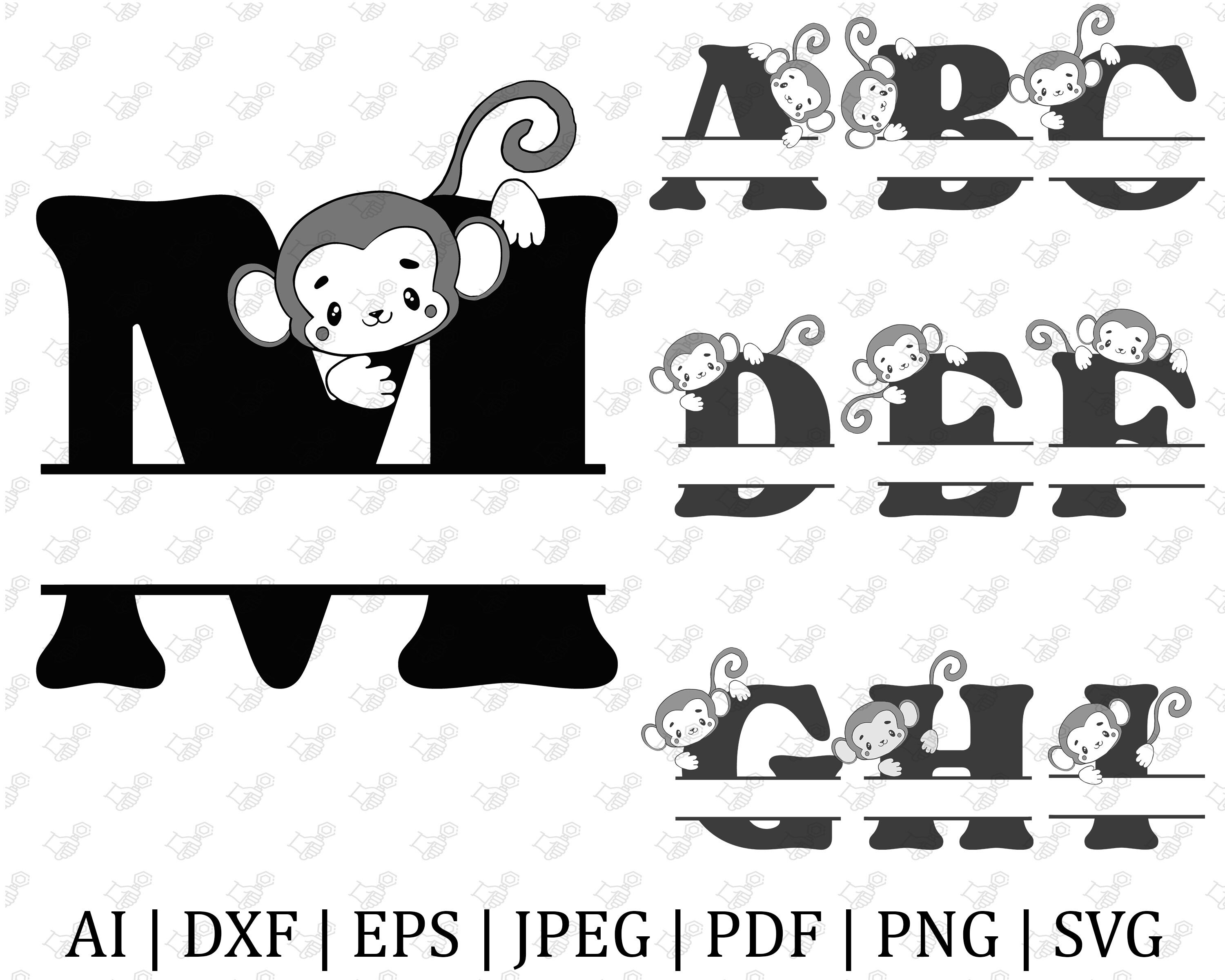 Split Monogram Monkey Alphabet SVG DXF PNG Split Monogram - Etsy
