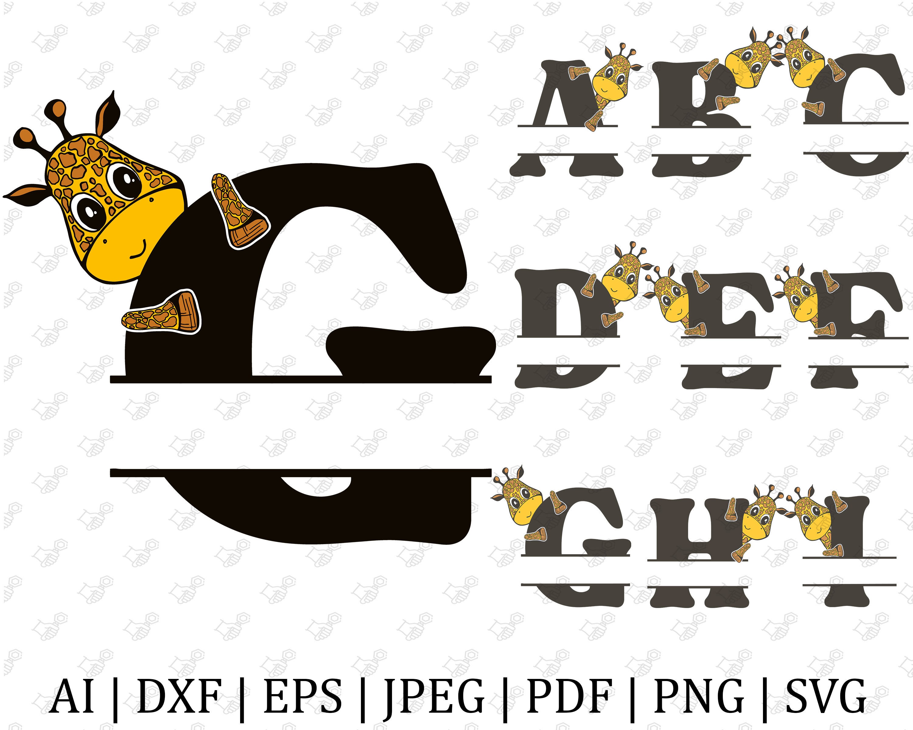 Split Monogram Giraffe Alphabet SVG DXF PNG Split Monogram - Etsy