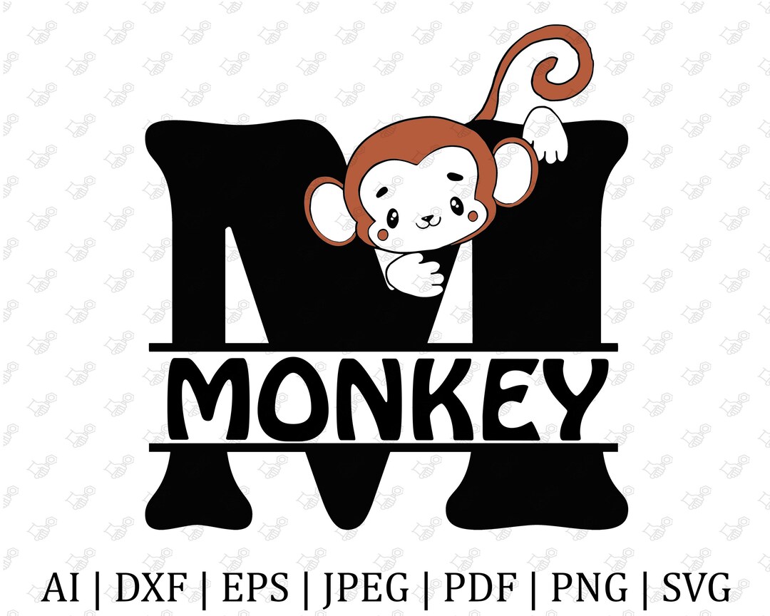Split Monogram Monkey Alphabet SVG DXF PNG Split Monogram - Etsy