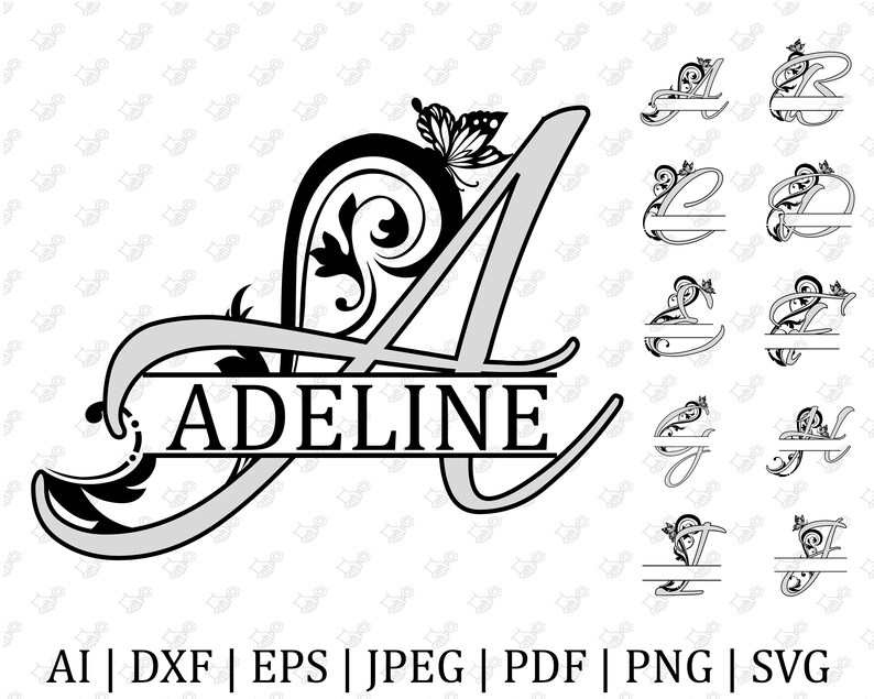 Split Monogram Alphabet SVG DXF PNG Split Monogram Frame - Etsy