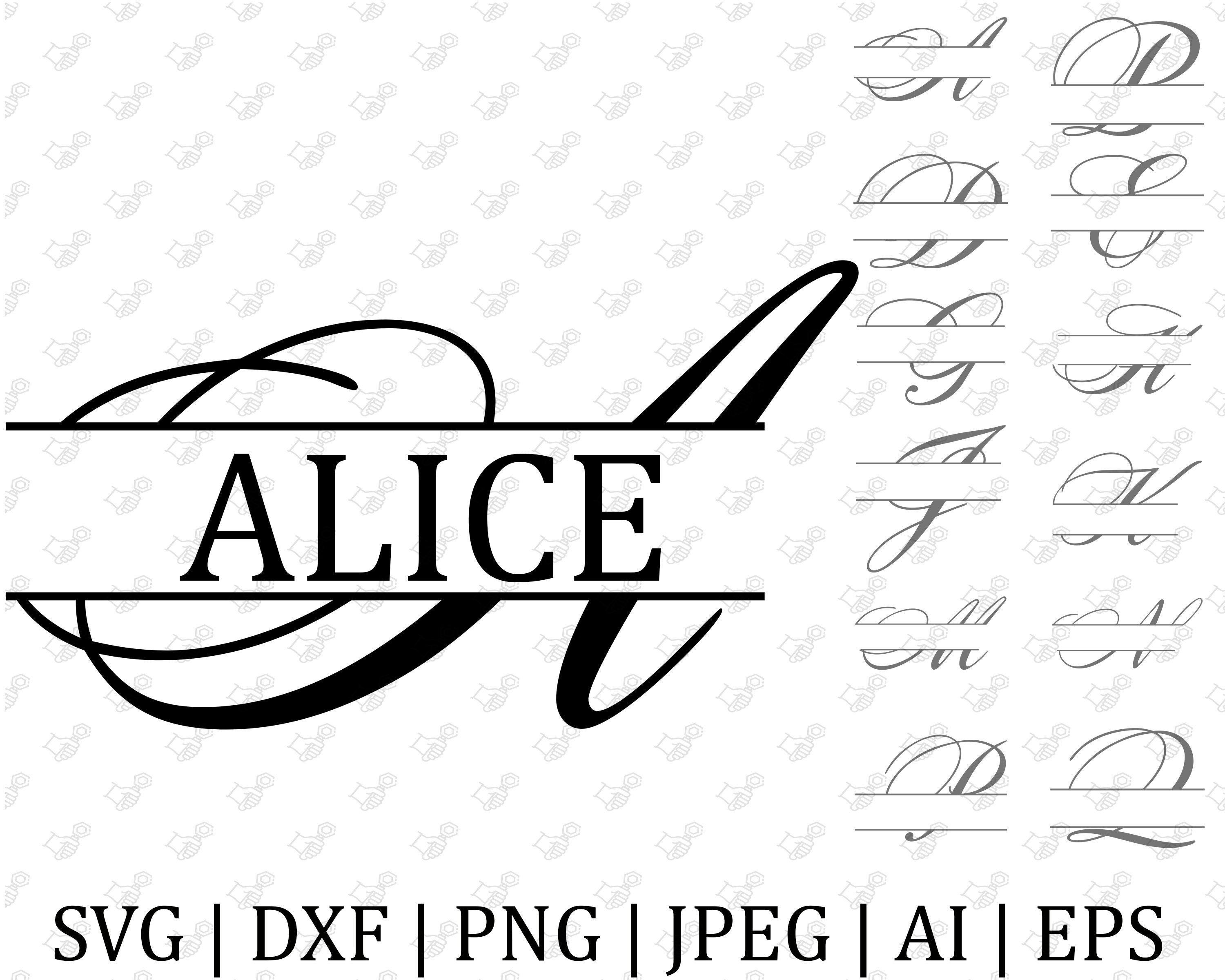 Split Monogram Alphabet Svg Dxf Png Split Monogram Frame Etsy