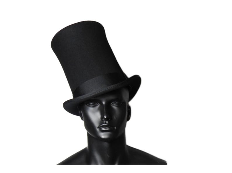 Handmade Wool Felt Tall Top Hat: Black Derby, Satin Lined (7.87 Inches ...