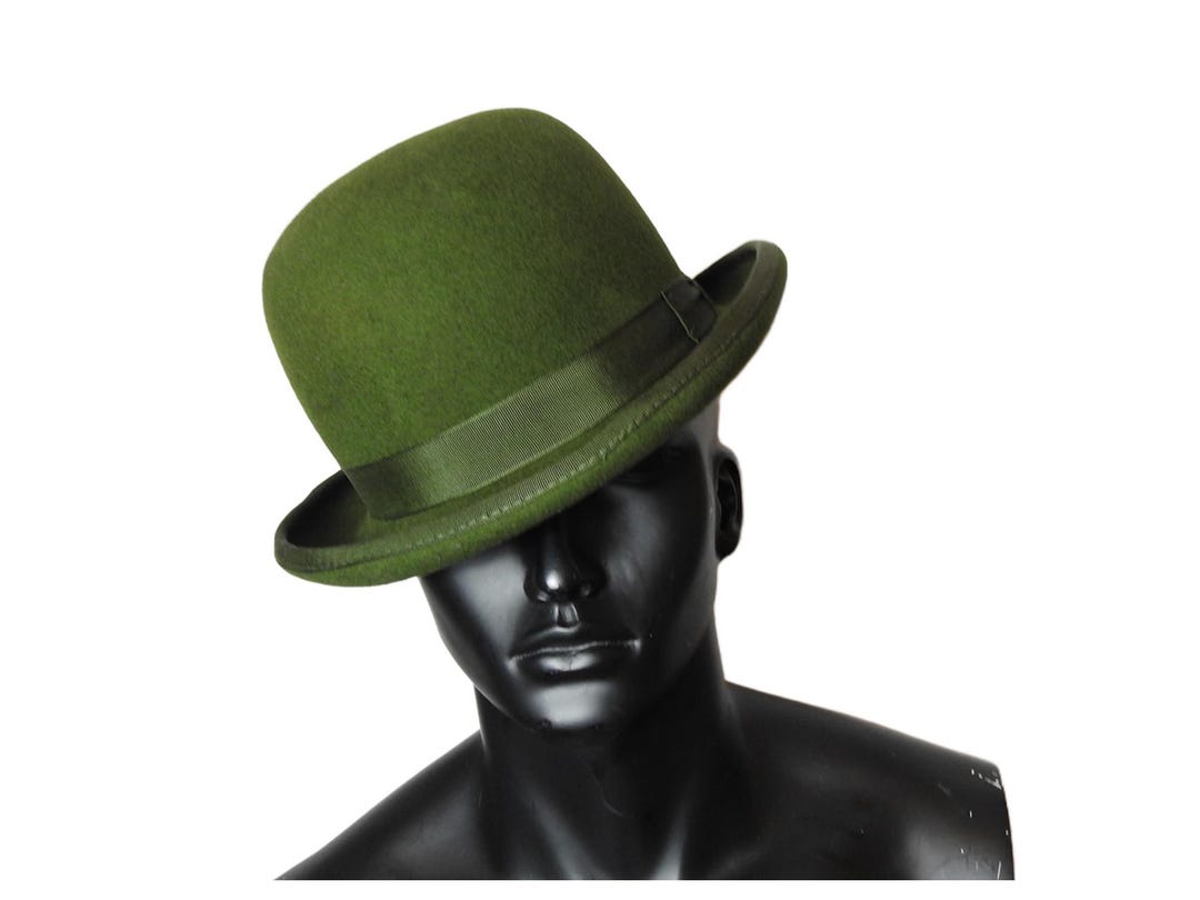 Men Olive Green Bowler Hat 100% Wool Olive Colored Bowler Hats Derby ...