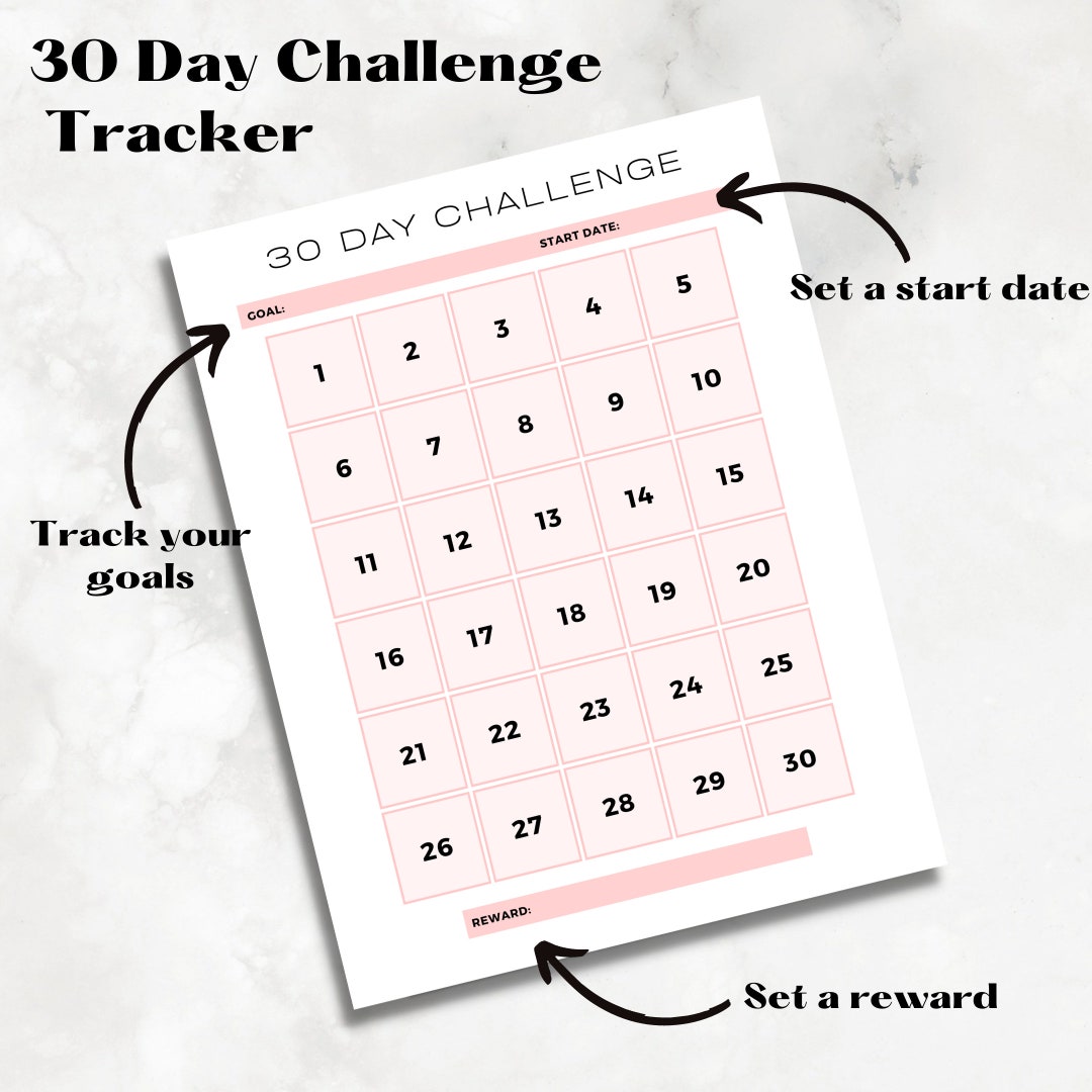 30 Day Challenge Tracker, Printable Goal Setting (digital Download) - Etsy