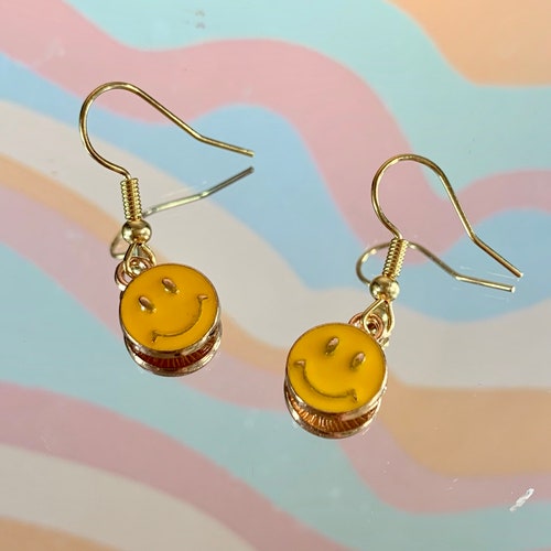Smiley Face Earrings Dangle Earrings Cute Earrings Charm - Etsy