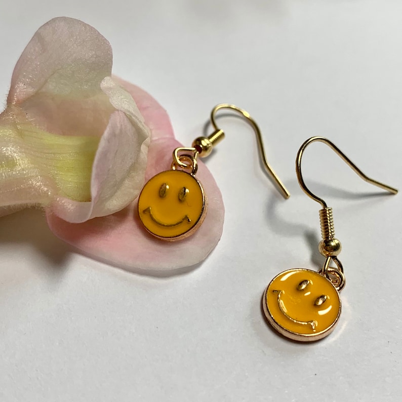 Smiley Face Earrings, Dangle Earrings, Cute Earrings, Charm Earrings ...