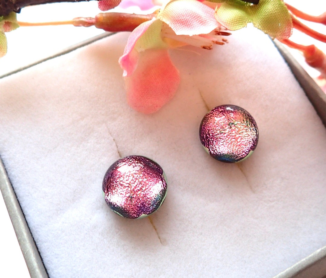 Petite Colour Changing Soft Pink Dichroic Glass Stud - Etsy